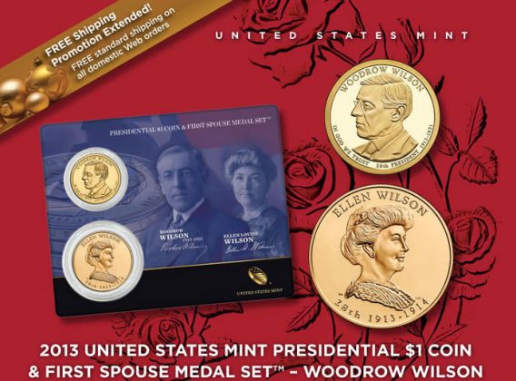 Woodrow Wilson Presidential Woodrow Wilson Presidential $1 Coin & Ellen ...