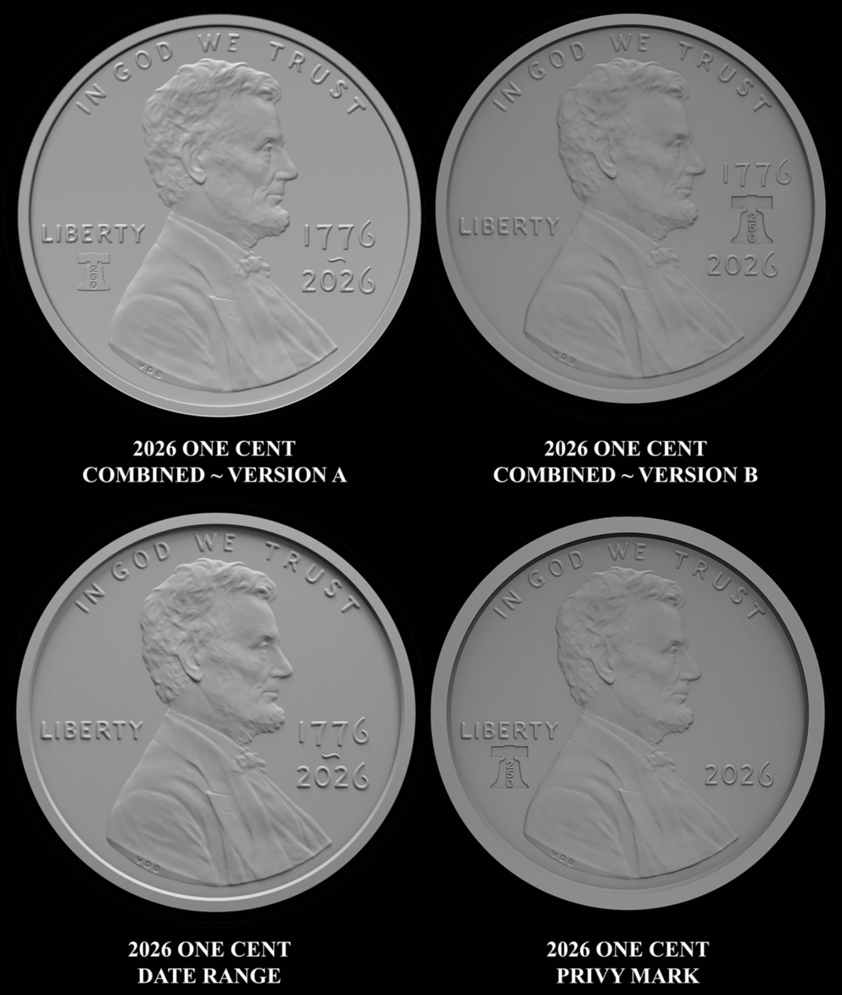 2026 Semiquincentennial Cent and Nickel Design Candidates