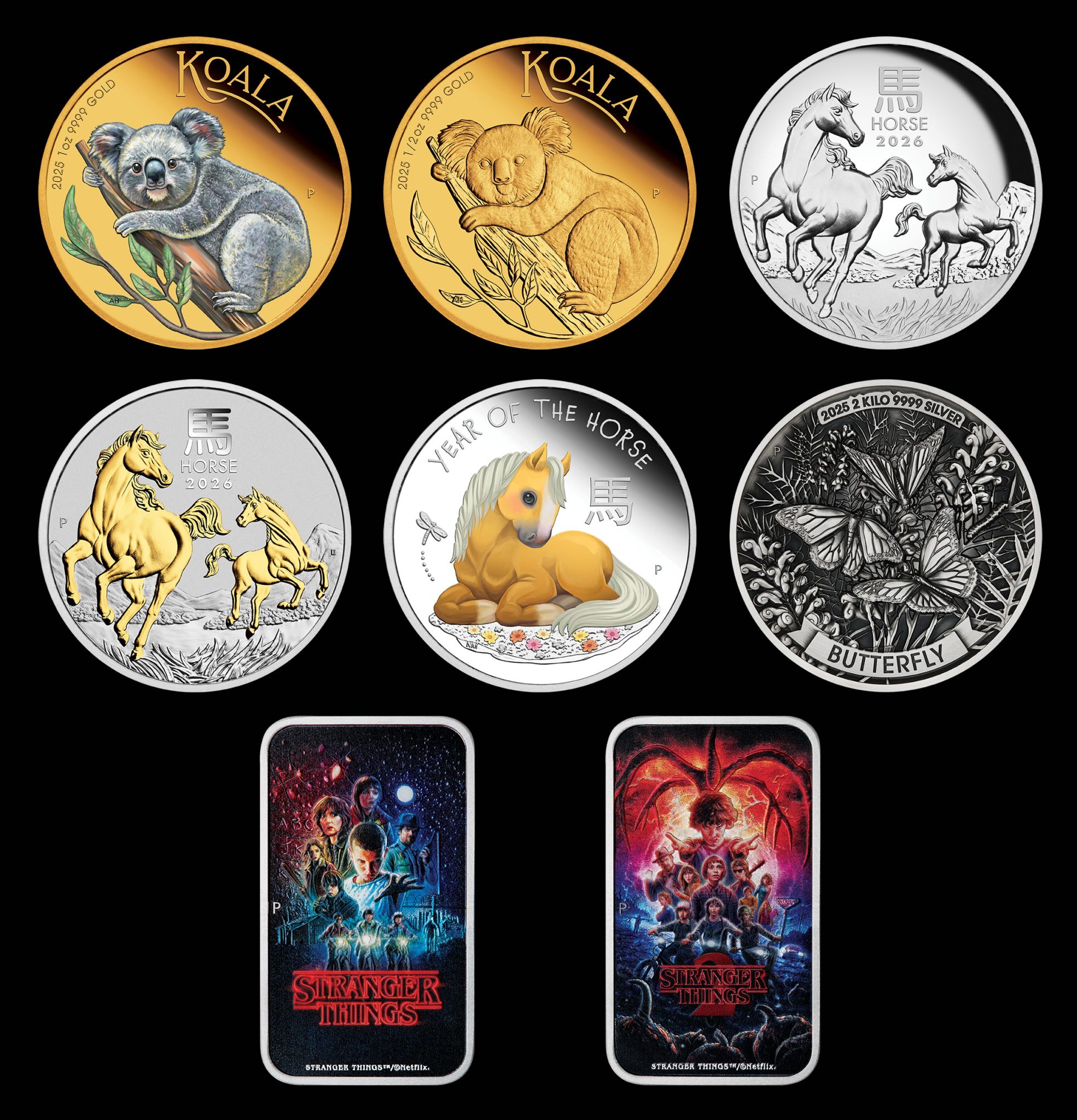 Perth Mint Offers Koala, Horse, and Stranger Things Coins